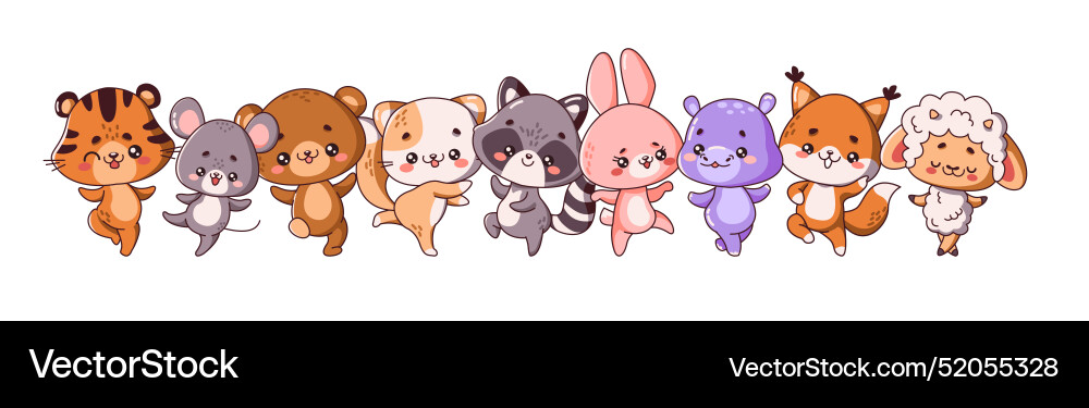 Happy little animals dancing flat color Royalty Free Vector