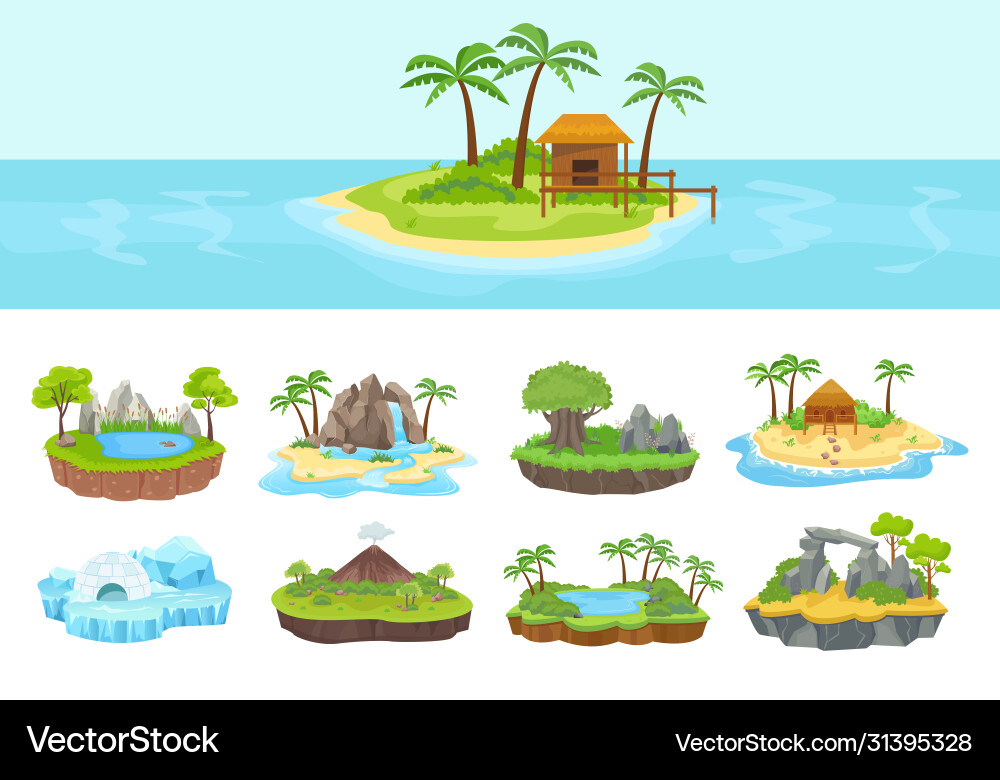Islands set isometric tropical arctic island Vector Image