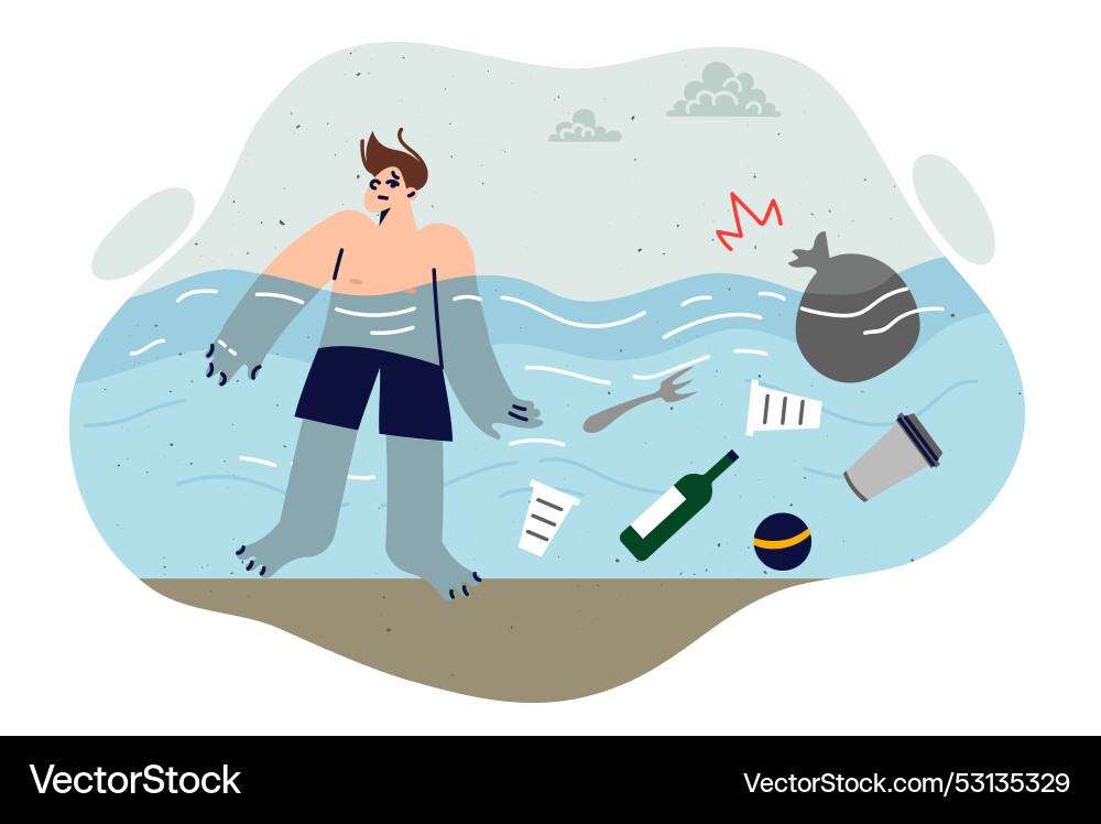 Child suffers due to ocean pollution and garbage Vector Image