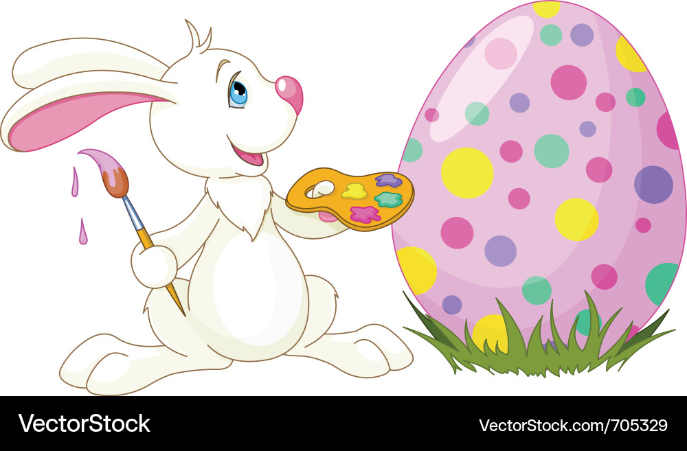 Easter bunny painting an egg Royalty Free Vector Image