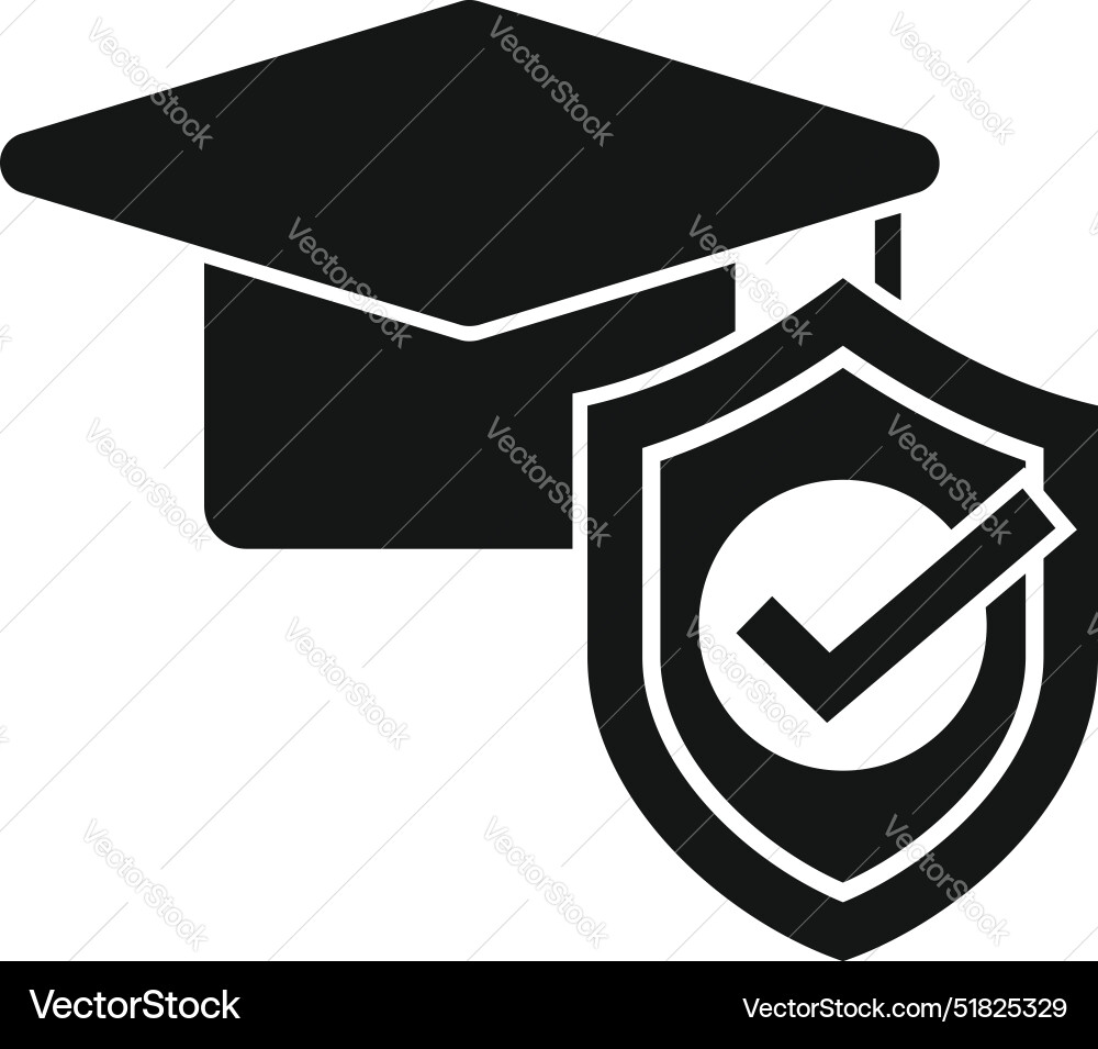 Graduation cap behind shield protecting education Vector Image