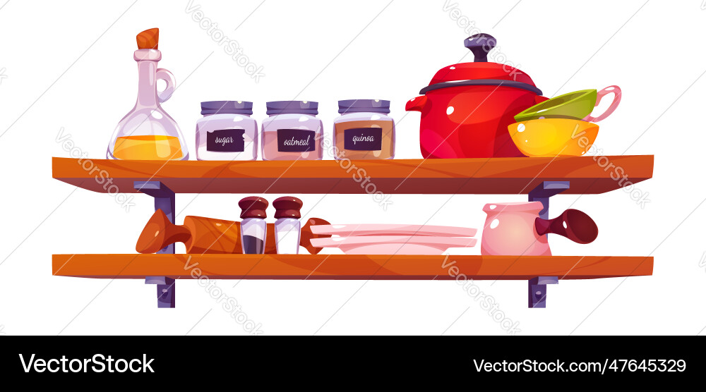 Kitchen shelf with utensils and seasoning jars Vector Image