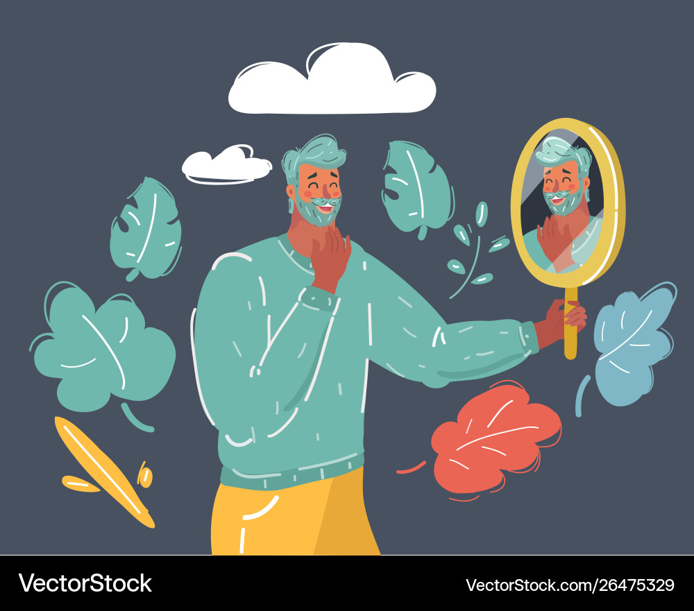 Man look his own sad reflection in mirror Vector Image