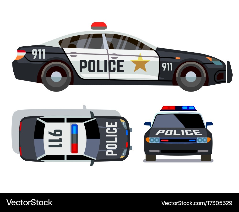 Police Car Set - Flat Style Royalty Free Vector Image
