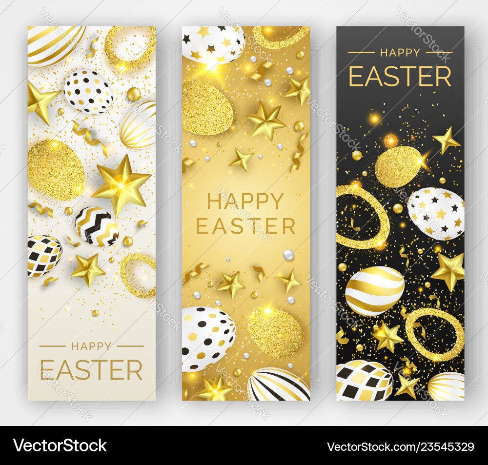 Three easter vertical banners with realistic Vector Image