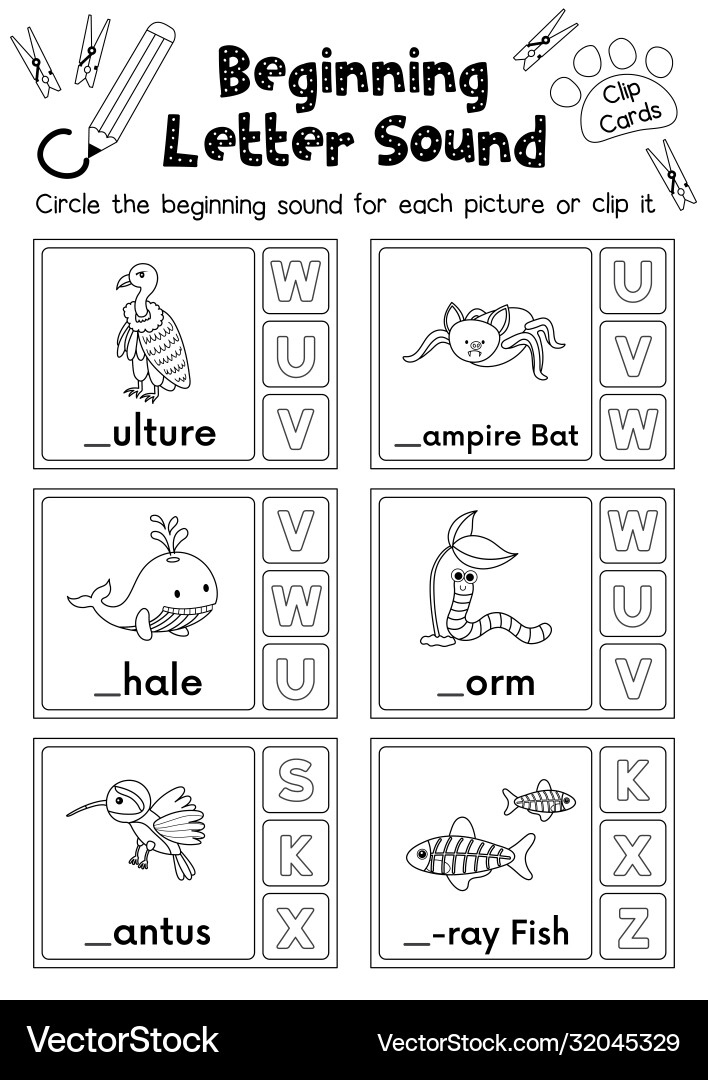 Worksheet matching vocabulary vwx coloring page Vector Image