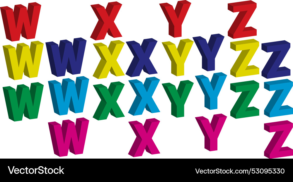 3d alphabets w x y and z letters Royalty Free Vector Image