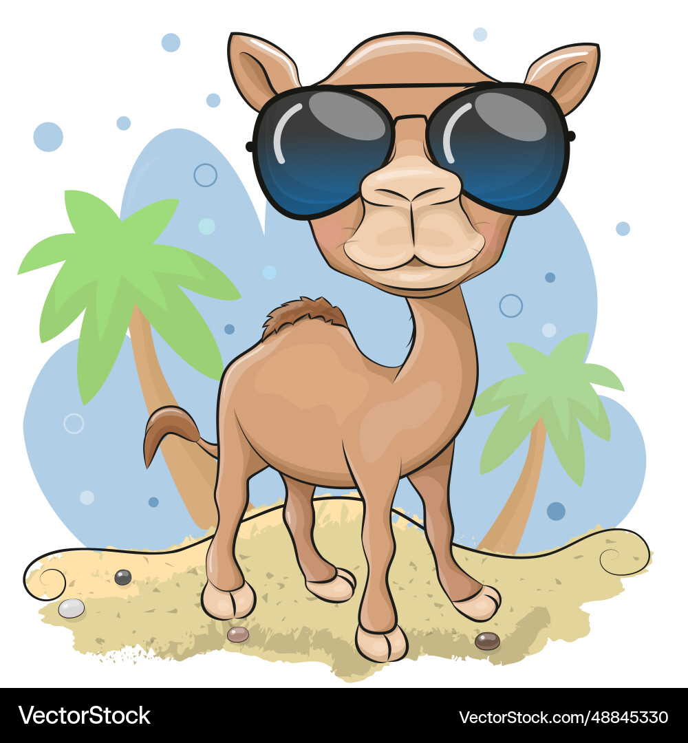 Cartoon camel with sun glasses is standing Vector Image