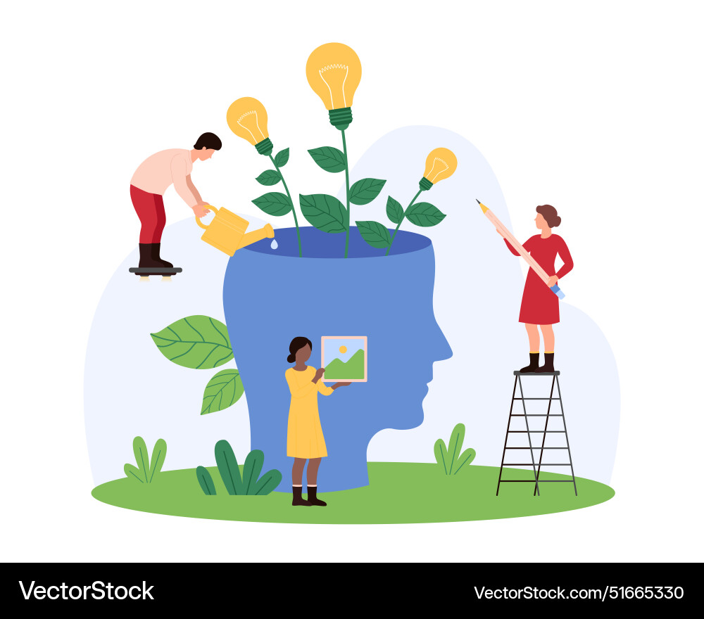 Development of creative thinking tiny people Vector Image