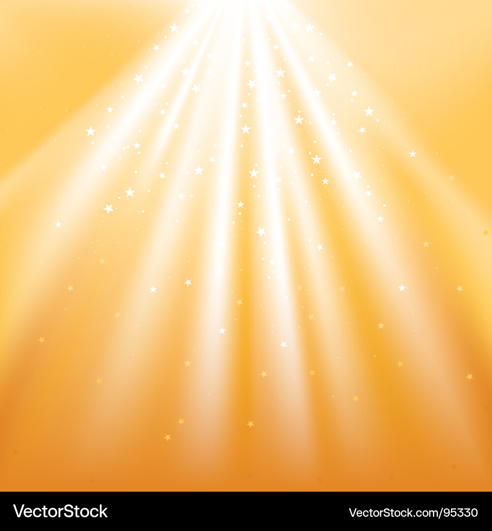 Golden light rays with stars Royalty Free Vector Image