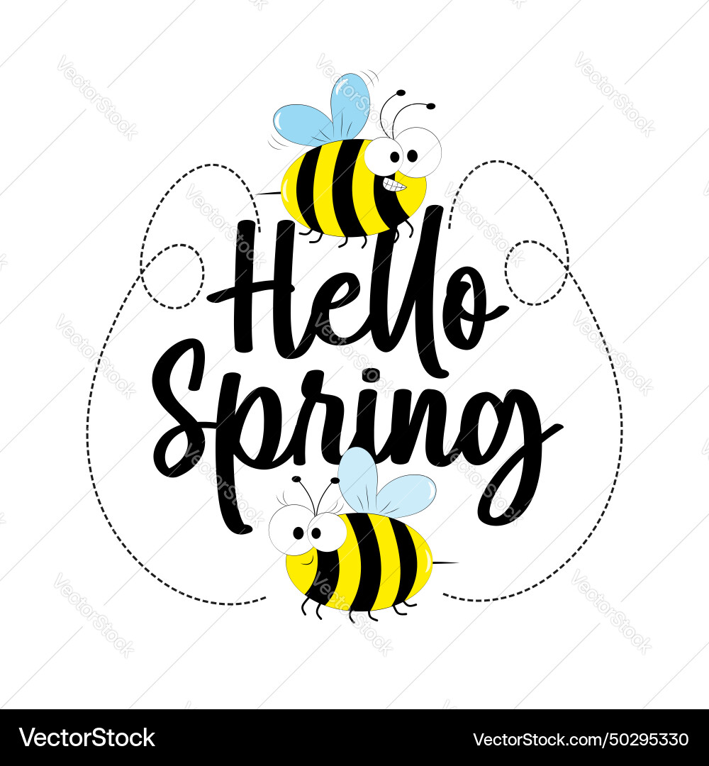 Hello spring - greeting with cute bees Royalty Free Vector