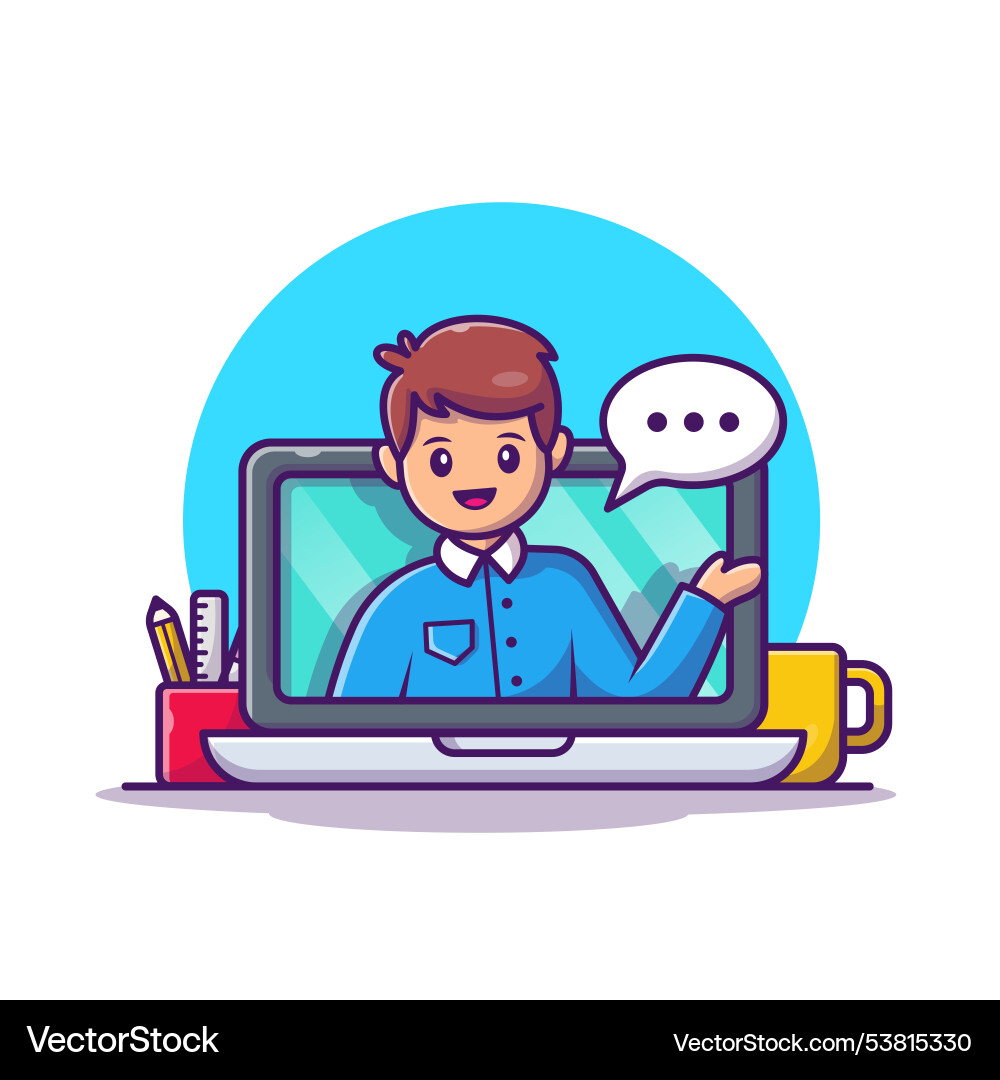 Online presentation man cartoon Royalty Free Vector Image