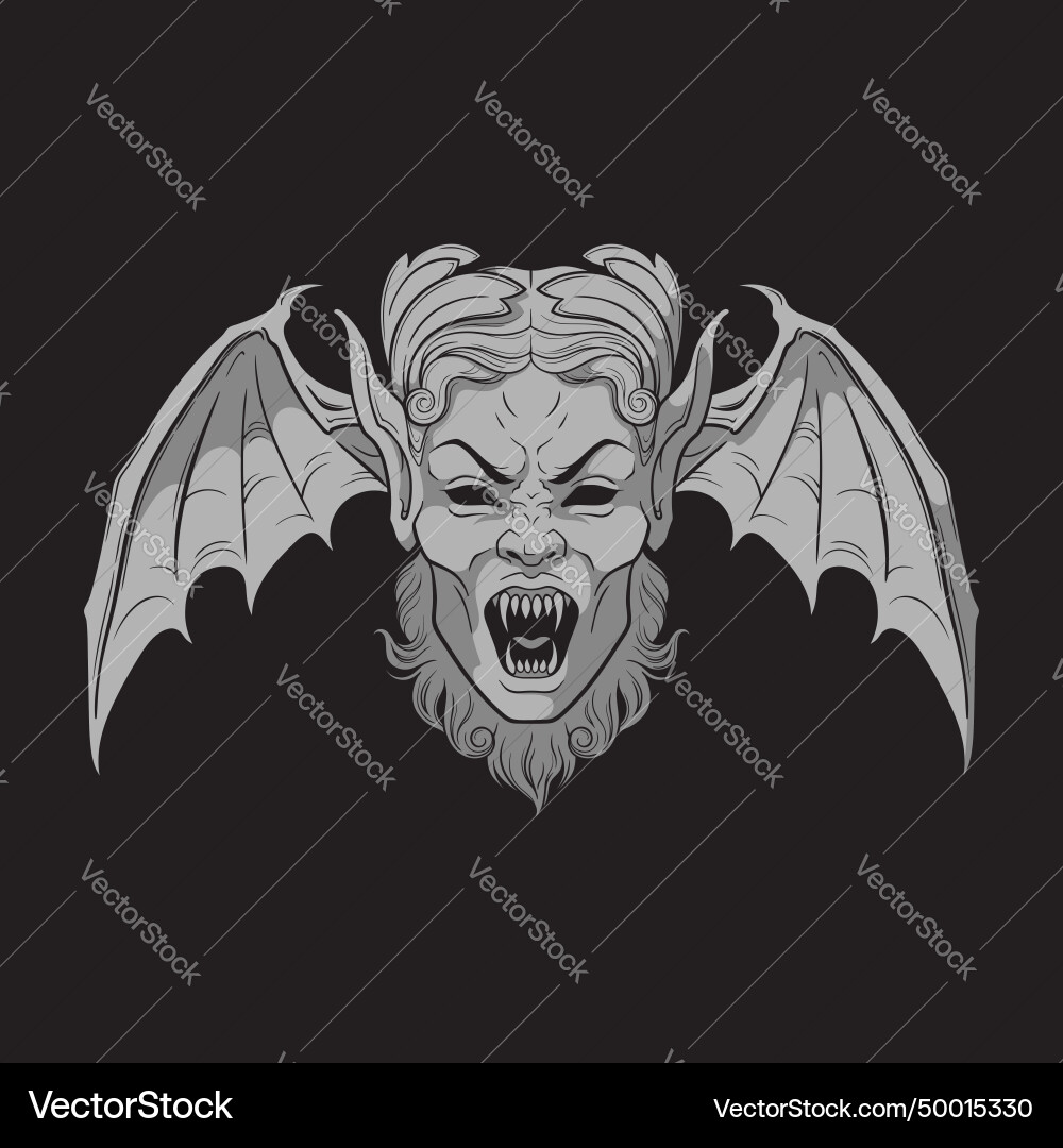 Vampire demon head with wings stone element Vector Image