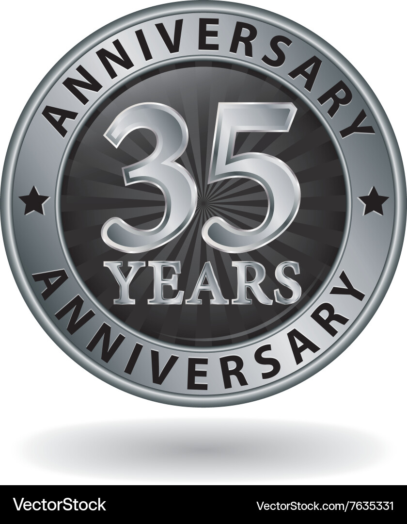 35 years anniversary silver label Royalty Free Vector Image