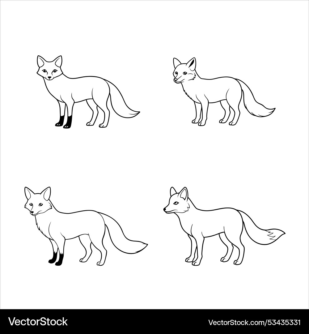 4 fox line art Royalty Free Vector Image - VectorStock