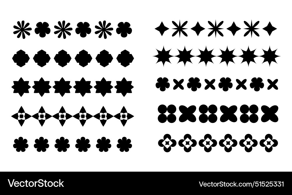 Boho flowers geometric doodle borders set Vector Image