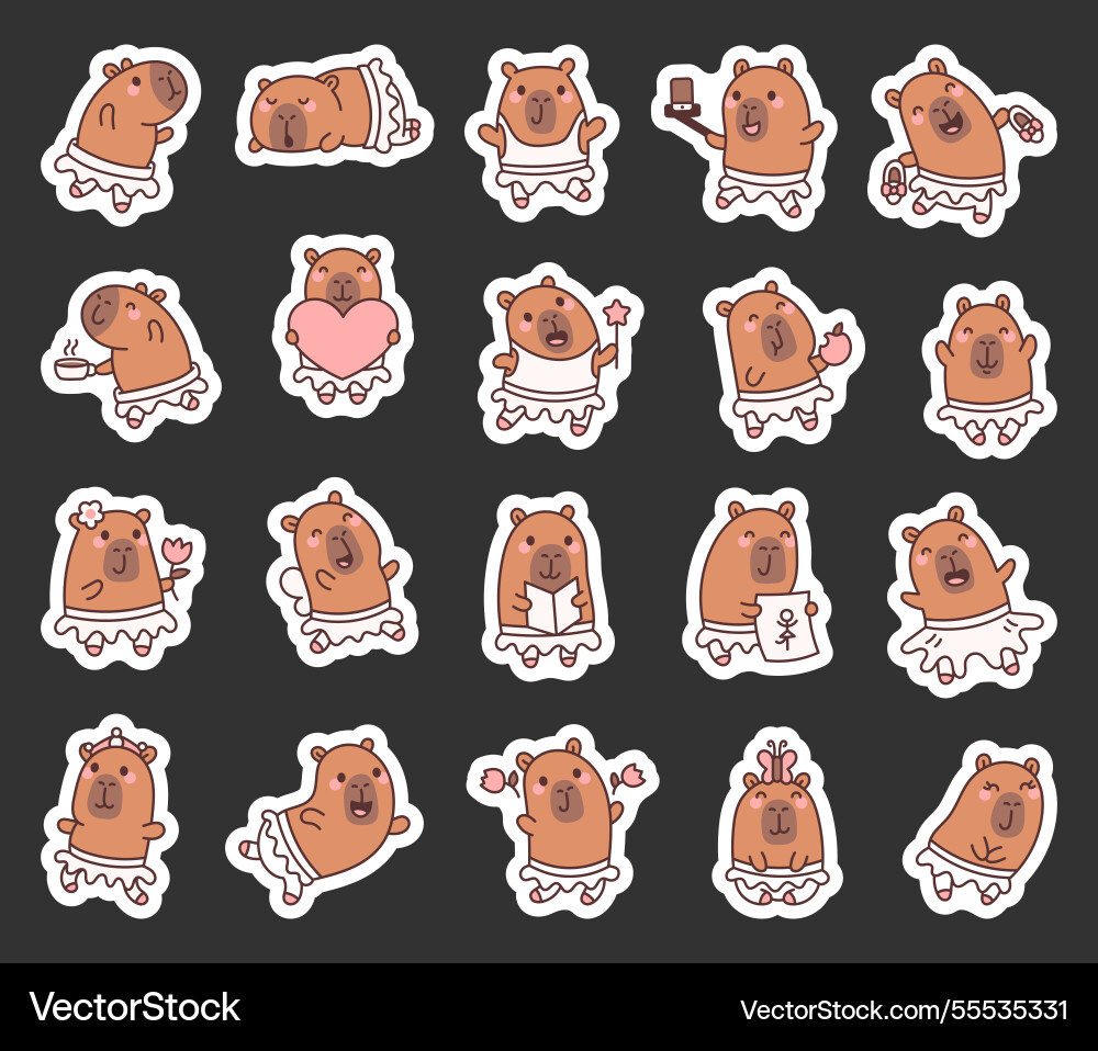 Charming capybara ballerina set Royalty Free Vector Image