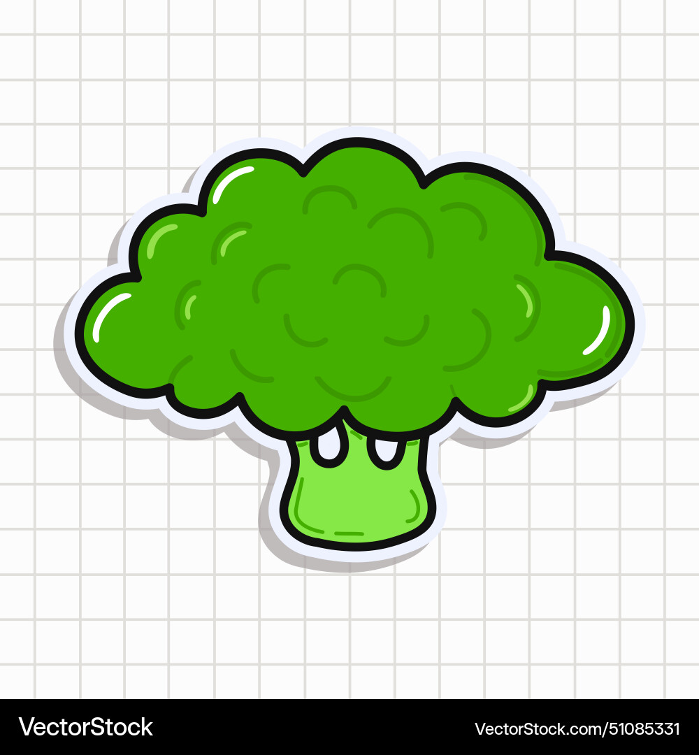 Cute funny broccoli sticker hand drawn cartoon Vector Image