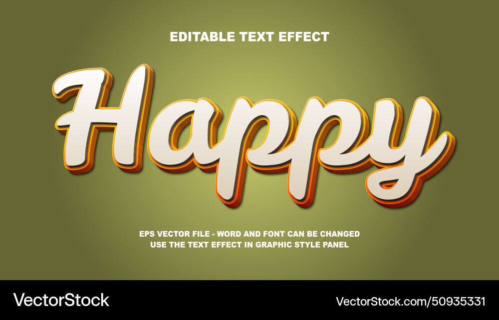 Editable text effect happy 3d template Royalty Free Vector