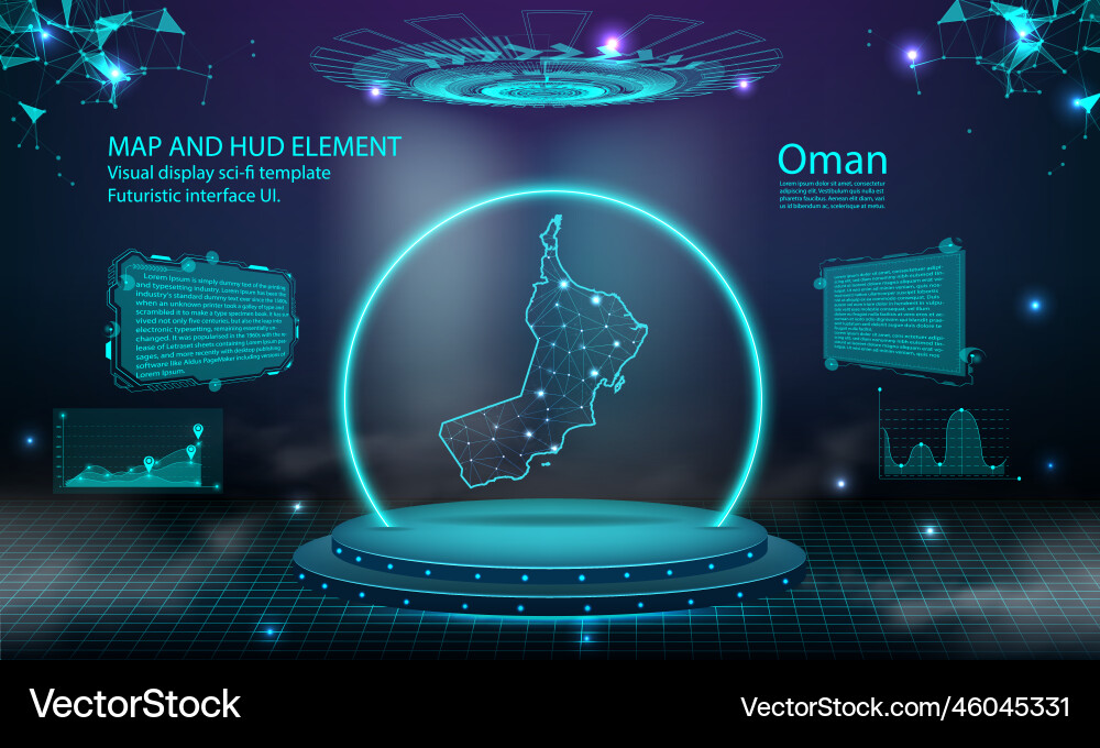Oman map light connecting effect background Vector Image