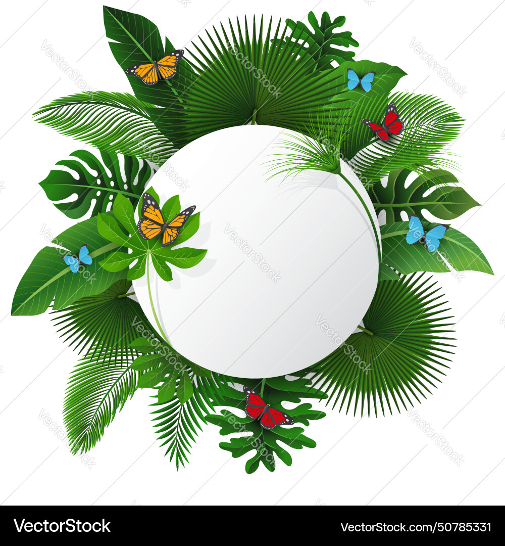 Sign with text space of tropical leaves Royalty Free Vector