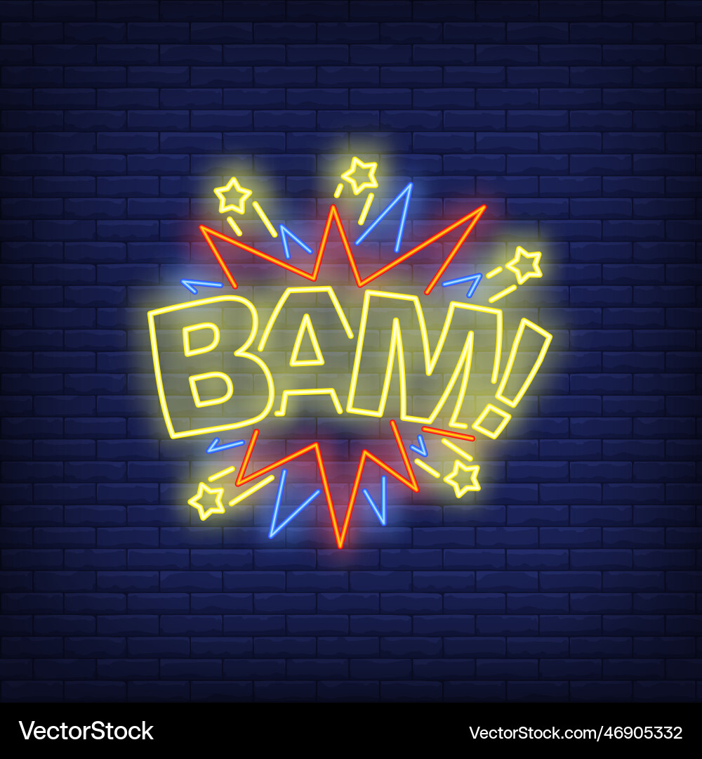 Bam lettering neon sign Royalty Free Vector Image