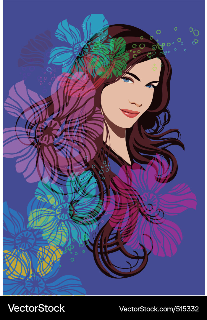 Beautiful girl and flowers Royalty Free Vector Image