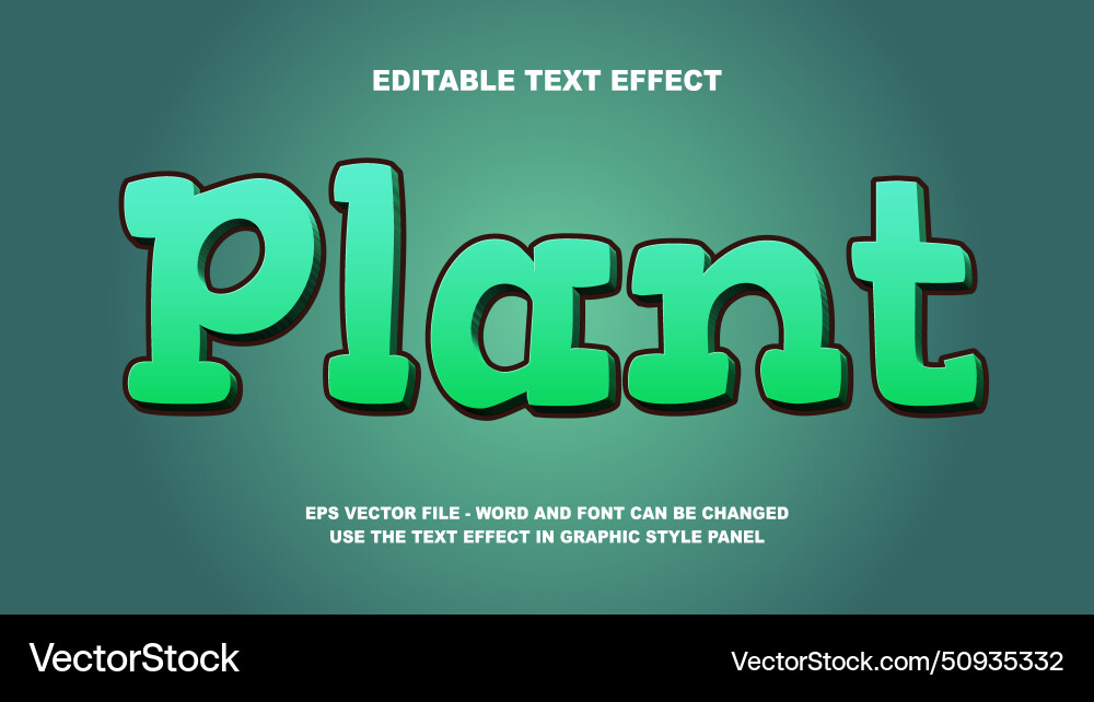 Editable text effect plant 3d template Royalty Free Vector