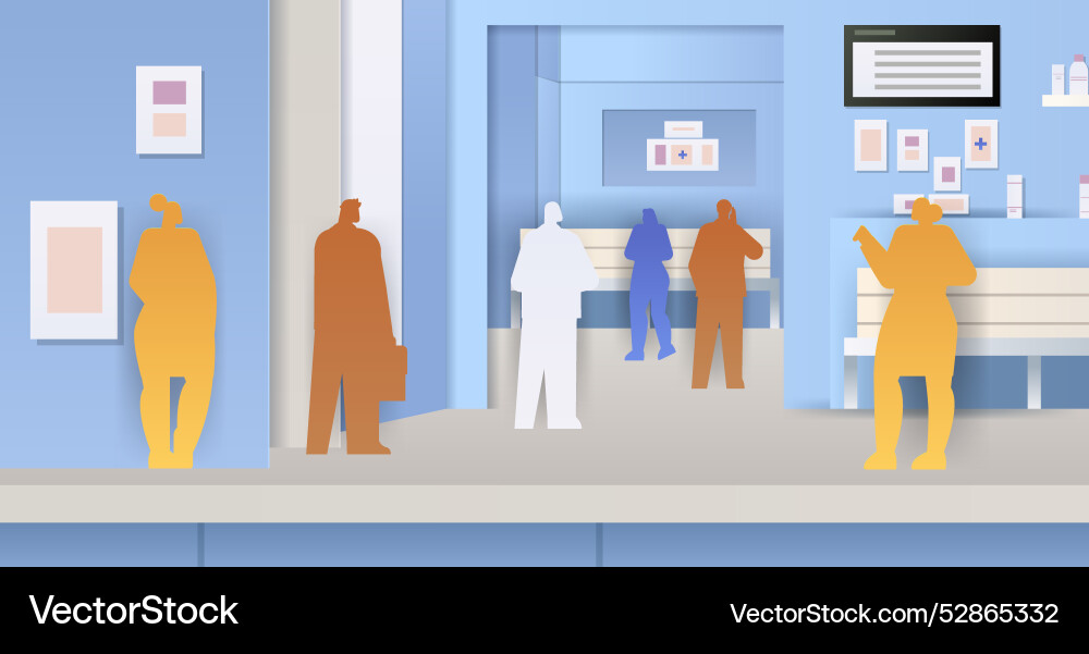 Hospital waiting area with paper cut style Vector Image