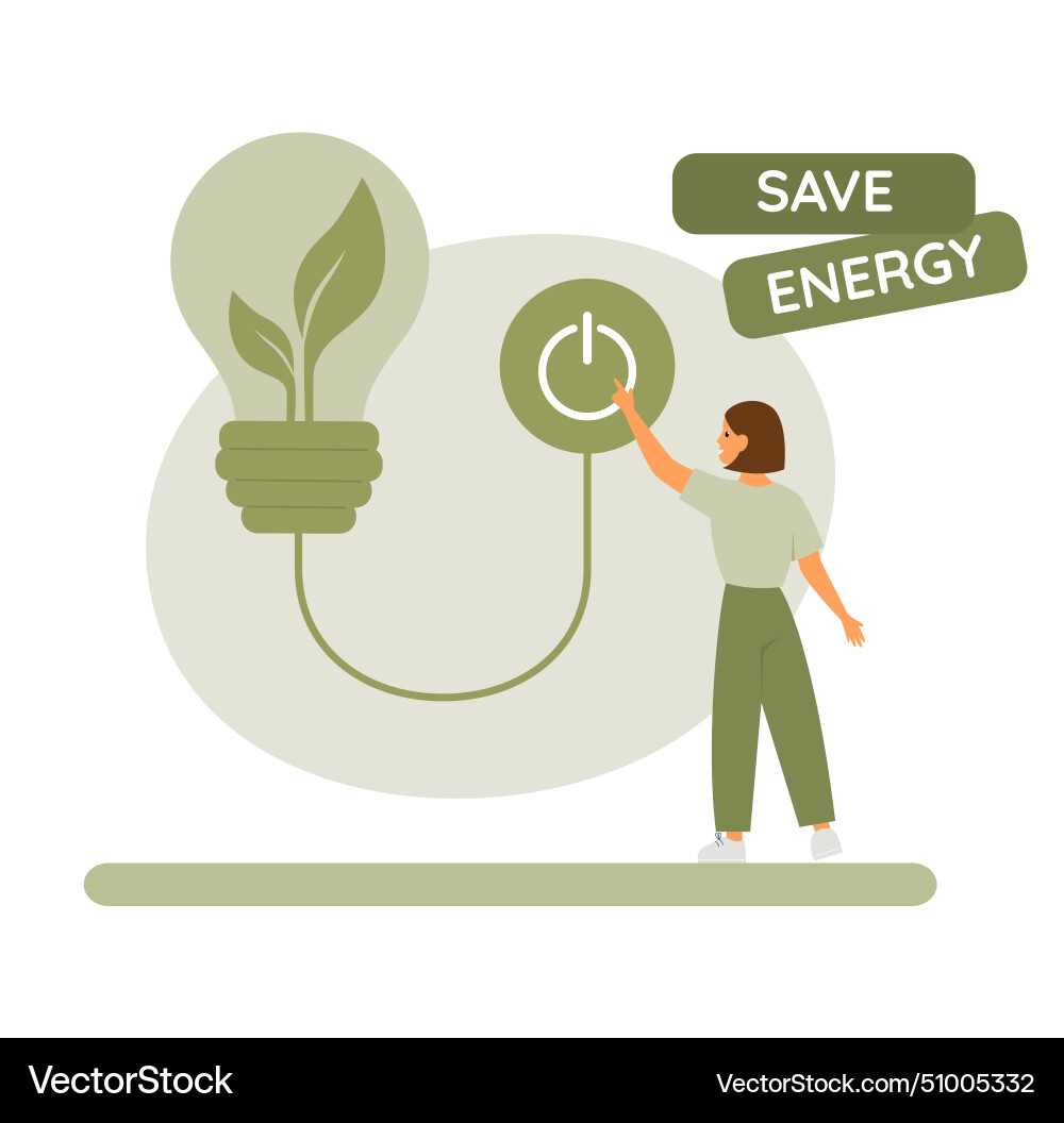Save energy concept woman push shutdown symbol Vector Image