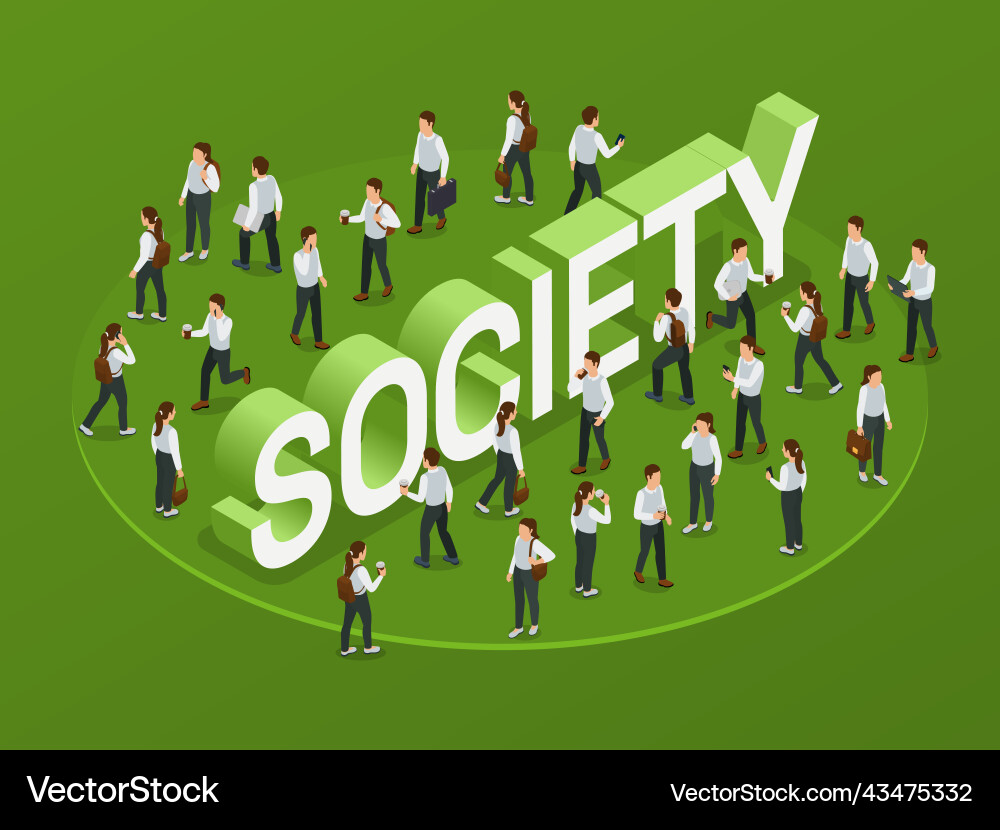Society isometric green background Royalty Free Vector Image