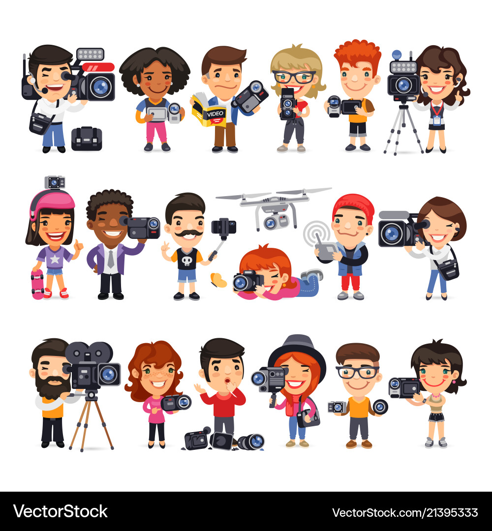 Cameramen flat cartoon characters Royalty Free Vector Image