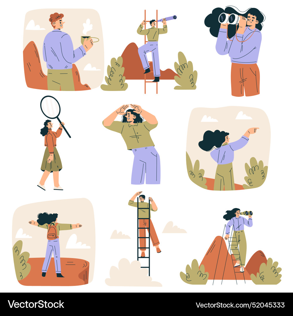 Look to future with people character view horizon Vector Image