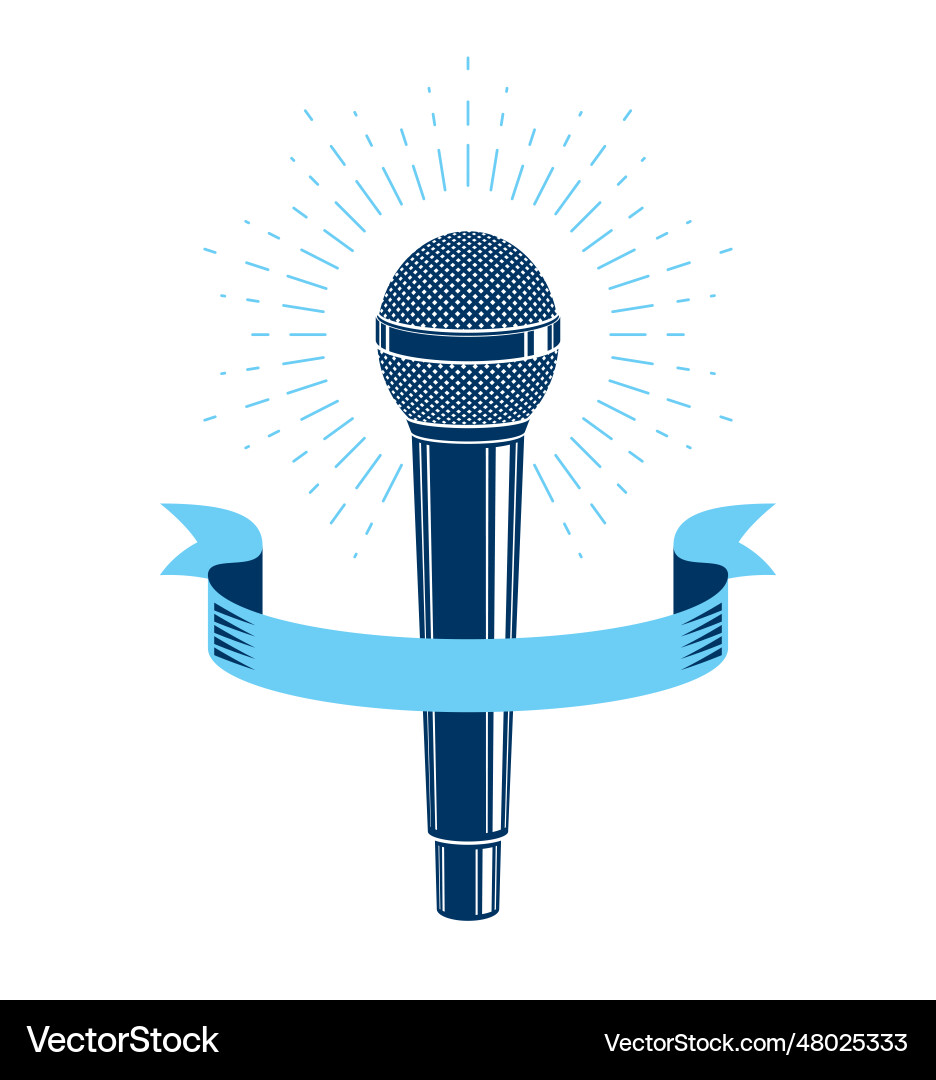 Microphone logo or emblem isolated on white mc Vector Image