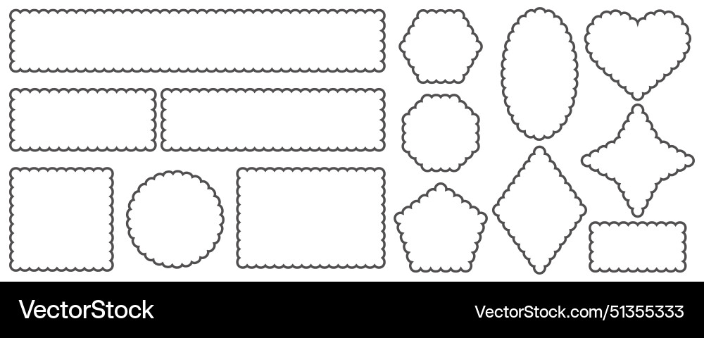 Scallop edge frame rectangle and circle outline Vector Image