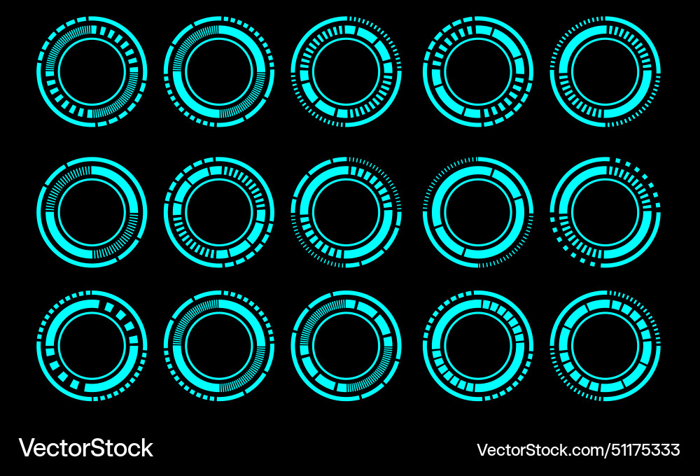 Set of sci fi blue circle user interface elements Vector Image