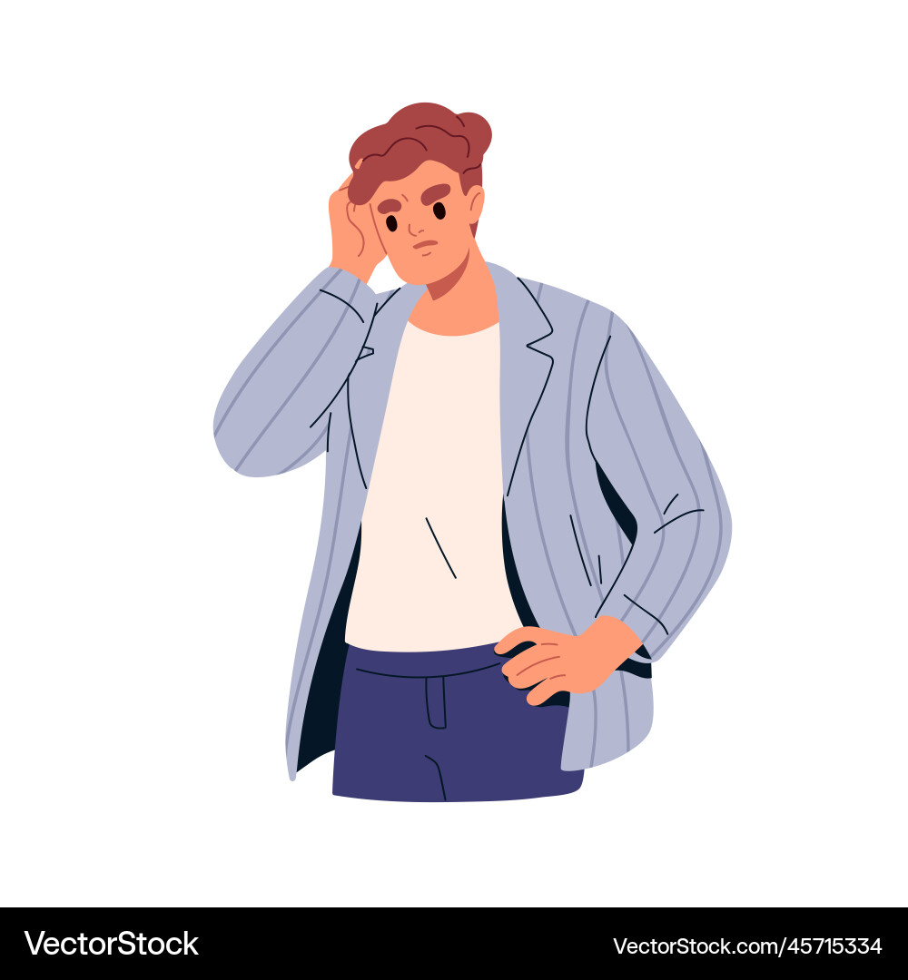 Pensive thoughtful man doubting worrying Vector Image