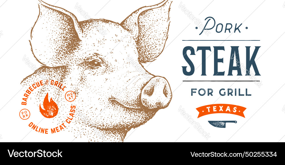 Pork pig head meat tag label Royalty Free Vector Image