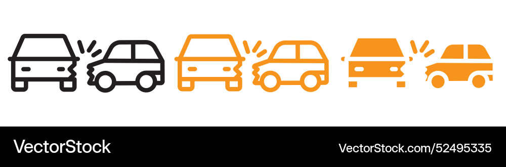 Car side crash icon set vehicle safety Royalty Free Vector