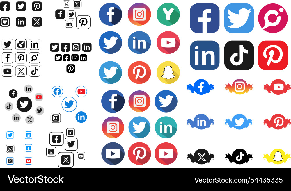 Creative flat design icons for social media apps Vector Image
