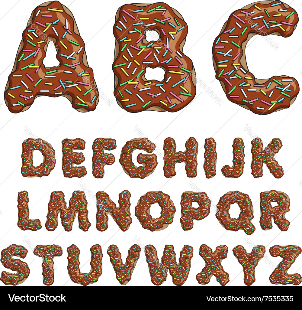 Donut font tasty alphabets isolated objects Vector Image