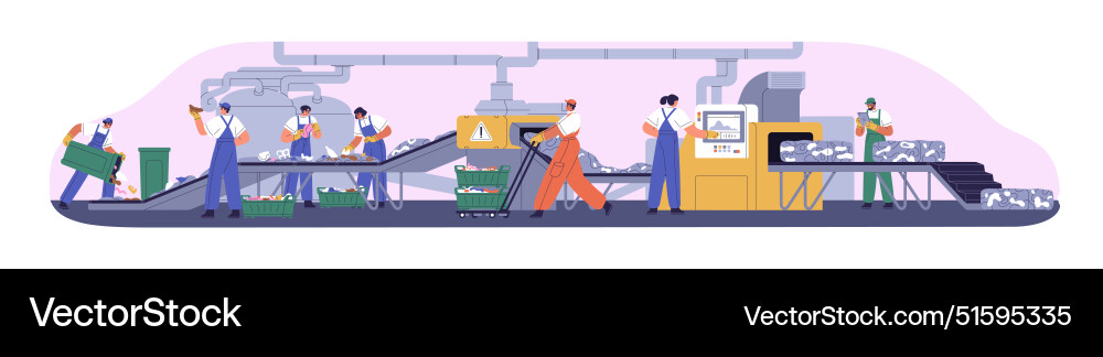 Garbage recycling process on conveyor belt Vector Image Garbage recycling process on conveyor belt Vector Image