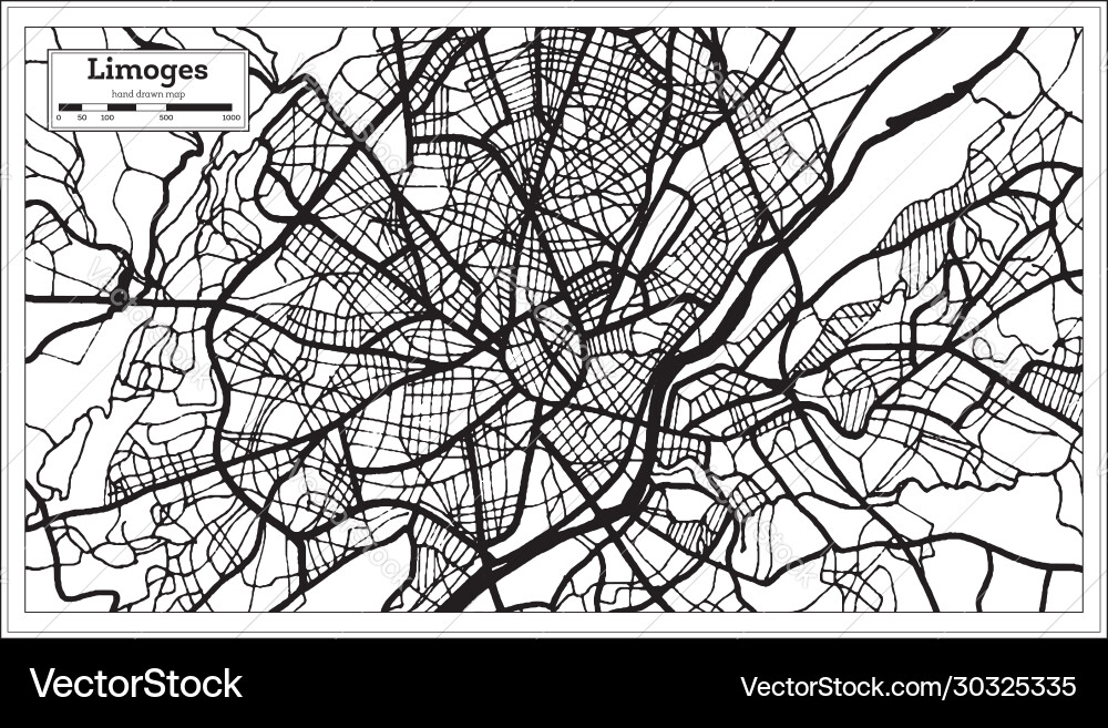 Limoges City Map - Black and White Royalty Free Vector Image