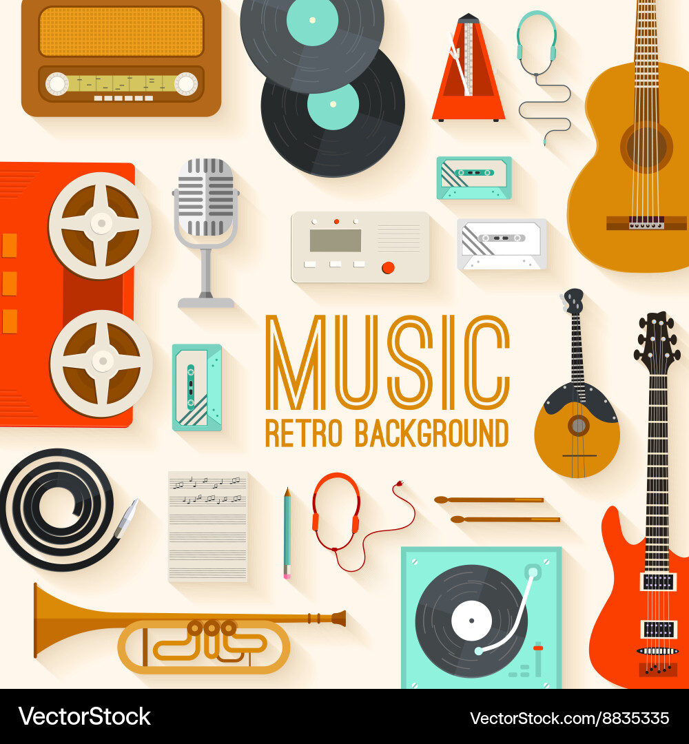 Retro equipment music set circle infographics Vector Image