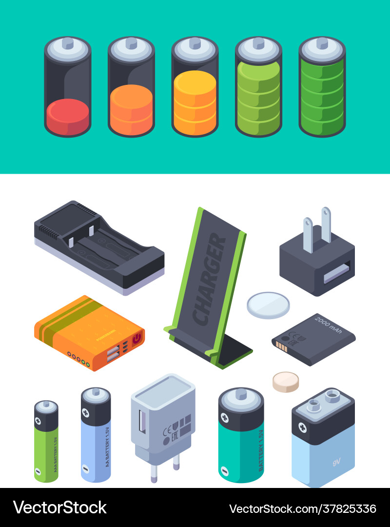 Charging stages battery levels for different Vector Image