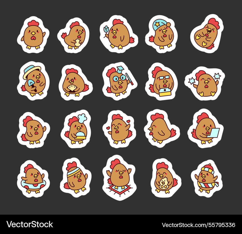 Chicken set featuring adorable characters Vector Image