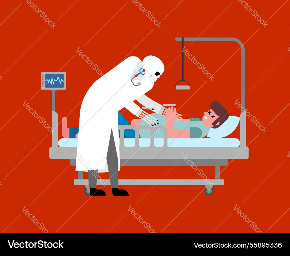 Death doctor and patient grim reaper Royalty Free Vector