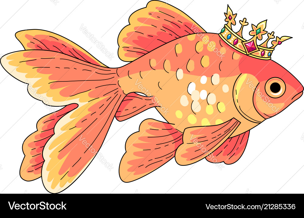 Goldfish at gold crown Royalty Free Vector Image