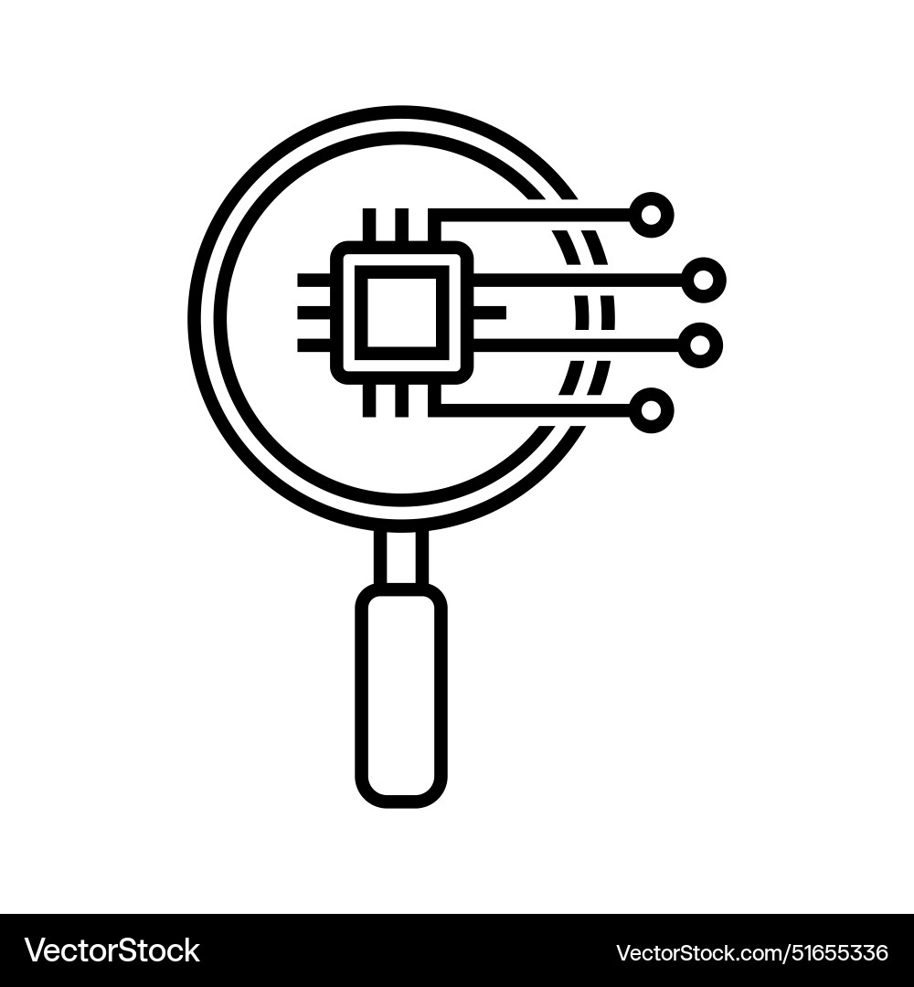 Magnifying glass with microchip icon Royalty Free Vector