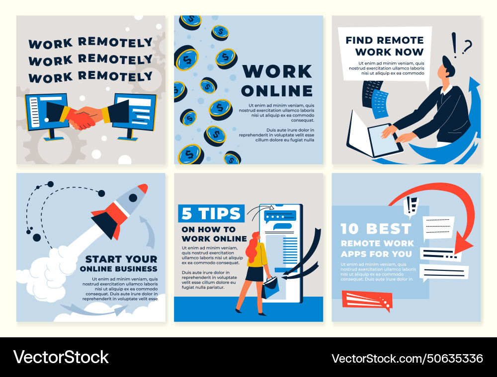 Social media design set with online work concept Vector Image